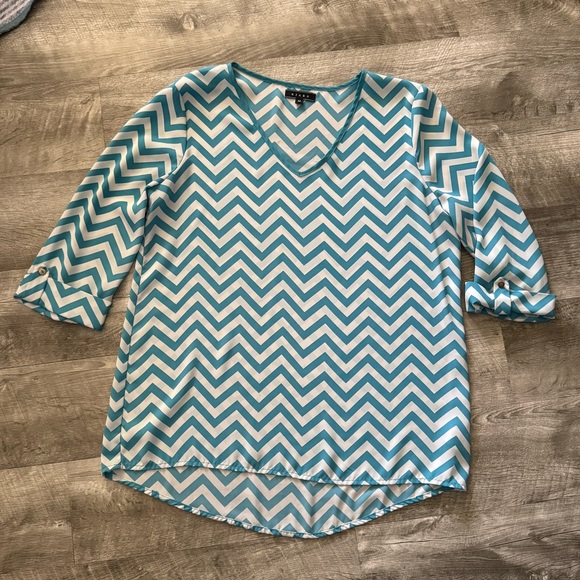 Kiara | Tops | Chevron Blue And White Blouse | Poshmark
